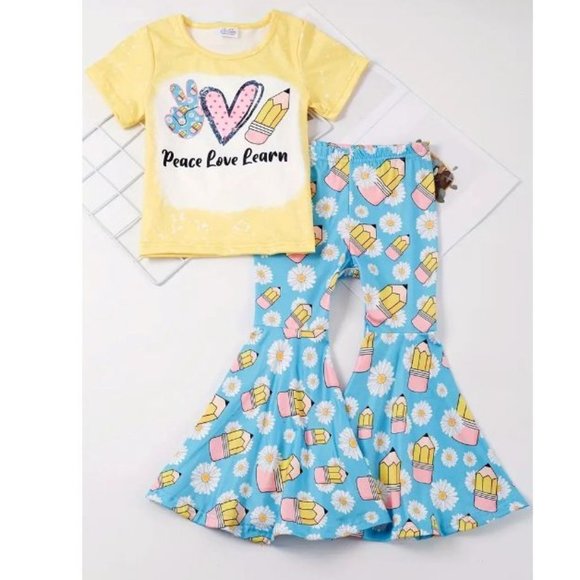 Matching Sets | Peace Love Learn Back To School Bell Bottoms Girls ...
